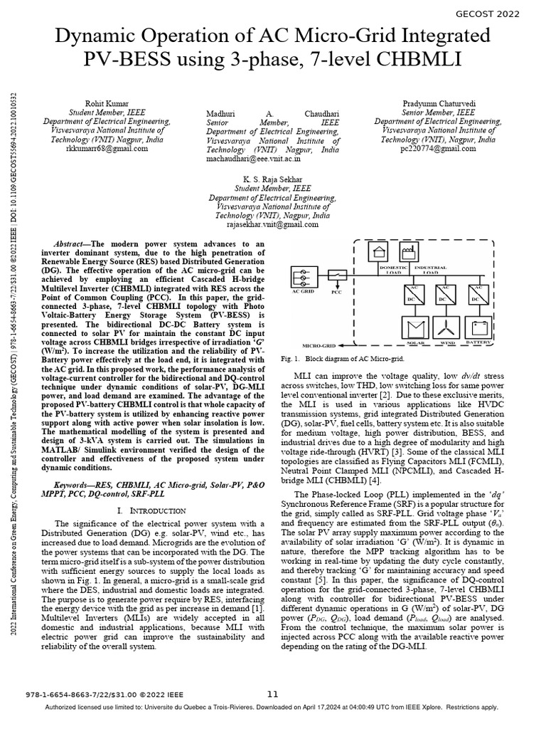 PV-BESS Control in AC Micro-Grid Systems | PDF | Distributed Generation ...