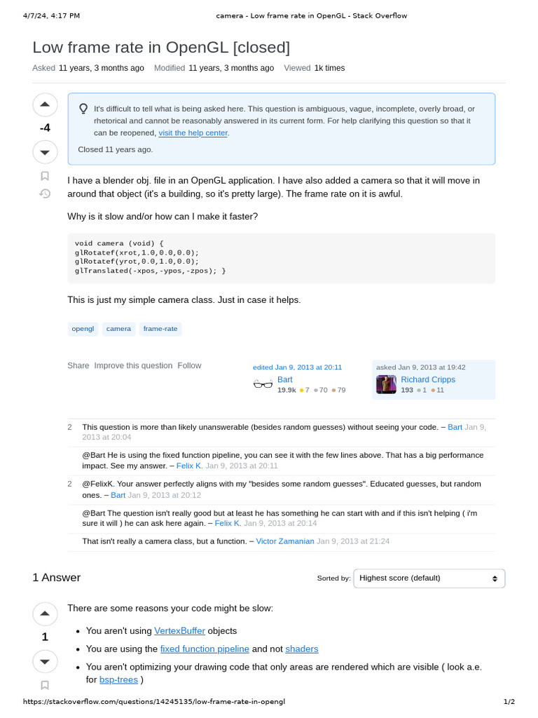 Camera Low Frame Rate In Opengl Stack Overflow Pdf Shader Computing 1083