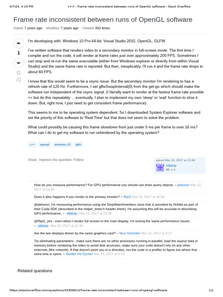 C++ - Frame Rate Inconsistent Between Runs of OpenGL Software - Stack Overflow | PDF | Frame ...
