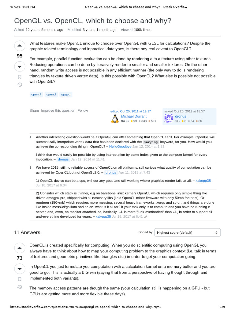 Opengl Vs Opencl Which To Choose And Why Stack Overflow Pdf
