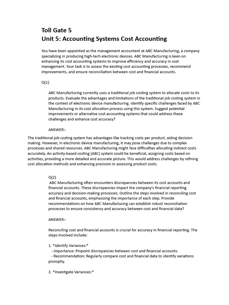 Toll Gate 5 Cost Accounting | PDF | Cost Accounting | Accuracy And ...