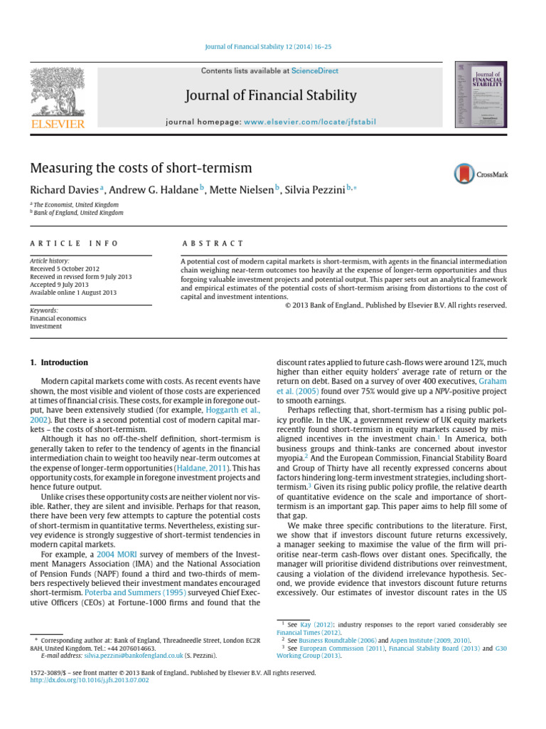 Measuring The Costs of Short-Termism | PDF | Risk Premium | Net Present Value