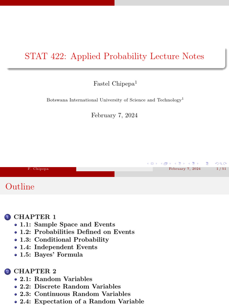 STAT422 - Slides | PDF | Probability Distribution | Probability Density Function