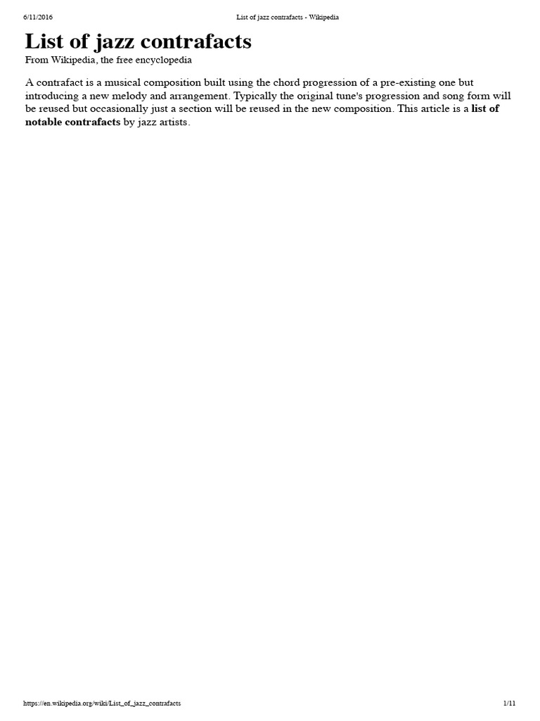 Jazz Contrafacts Overview | PDF