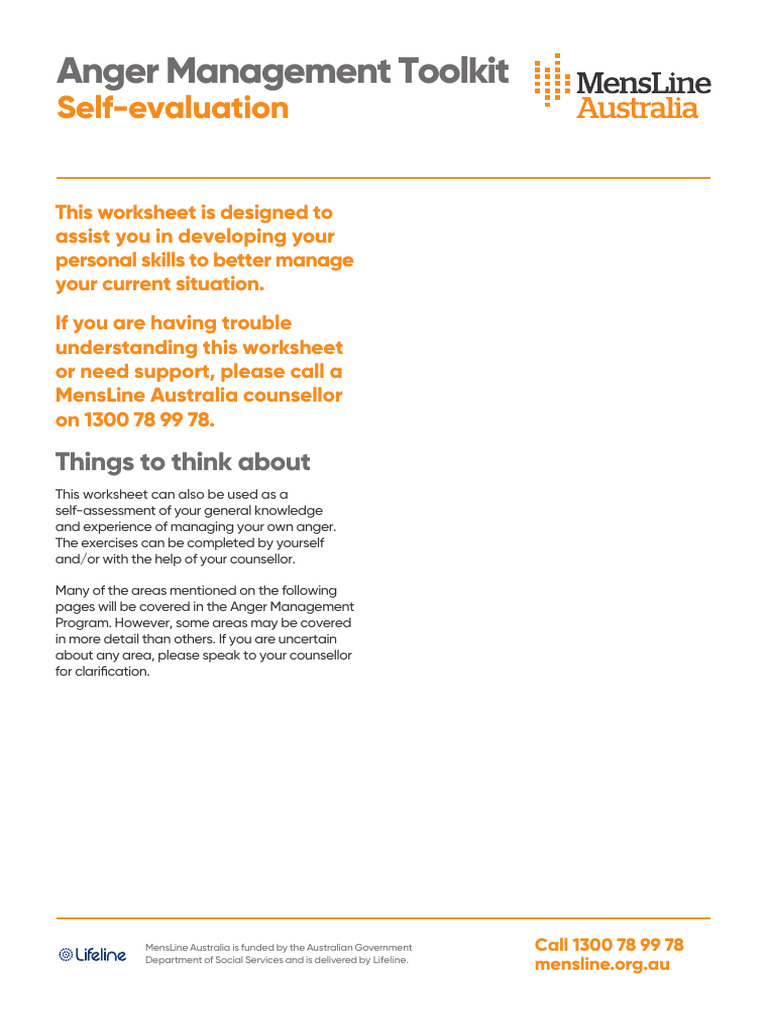 MLA Anger Management Toolkit Self Evaluation - LL | PDF | Anger | Thought