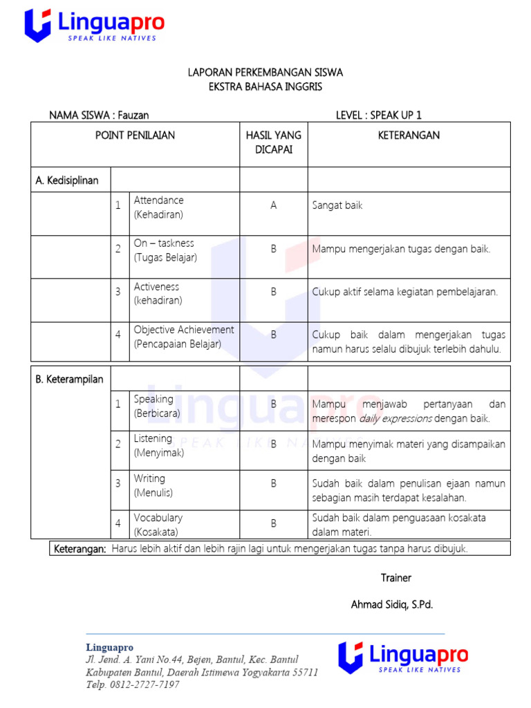 Penilaian SDI AL AZHAR 38 BTL LEVEL 1 | PDF