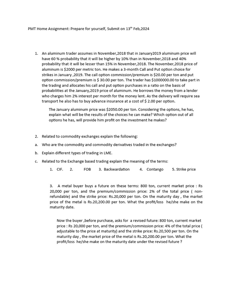 PMT Home Assignment Pre Midsem 2024 | PDF | Option (Finance) | Futures Contract