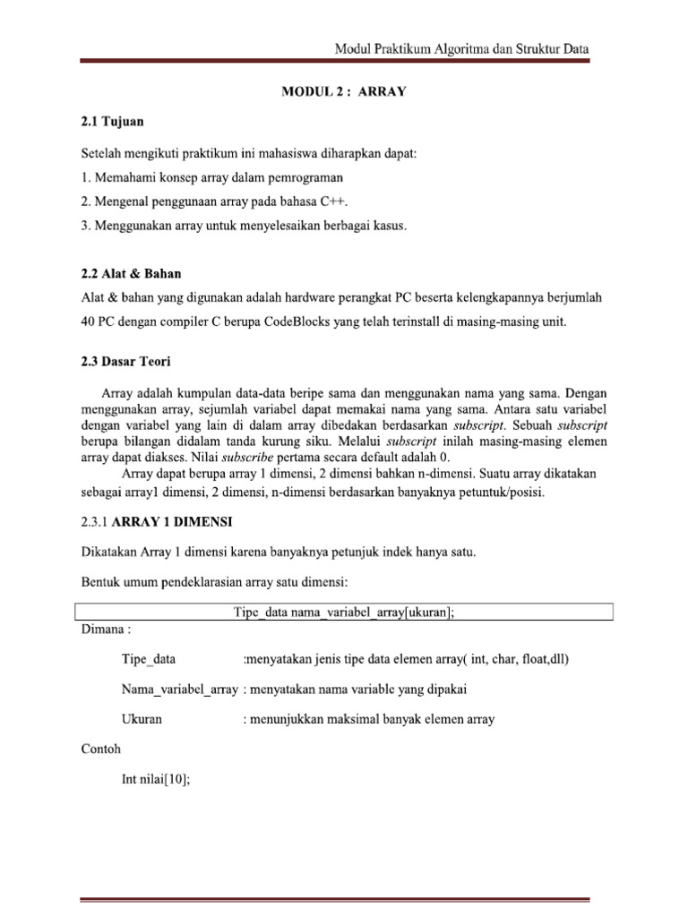 Modul Algoritma Dan Struktur Data (Array) | PDF Modul Algoritma Dan Struktur Data (Array) | PDF