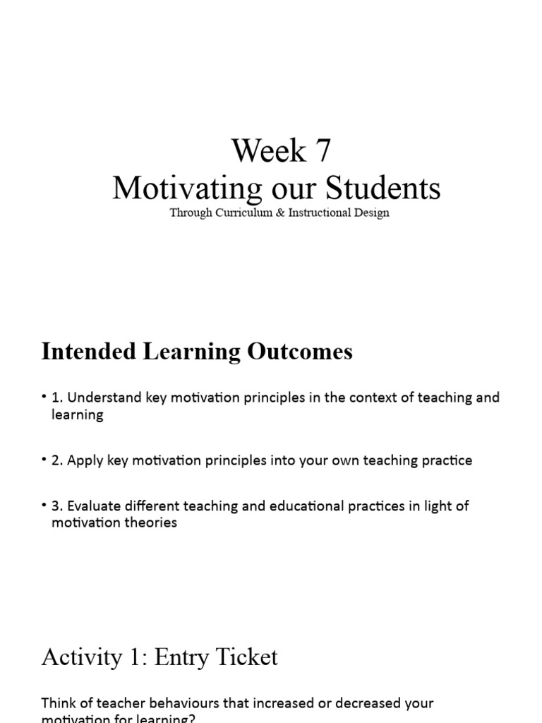 Week 7 Final Motivating Students | PDF | Motivational | Motivation