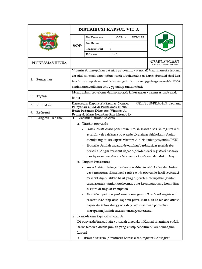 4.1. Sop Distribusi Vit A | PDF