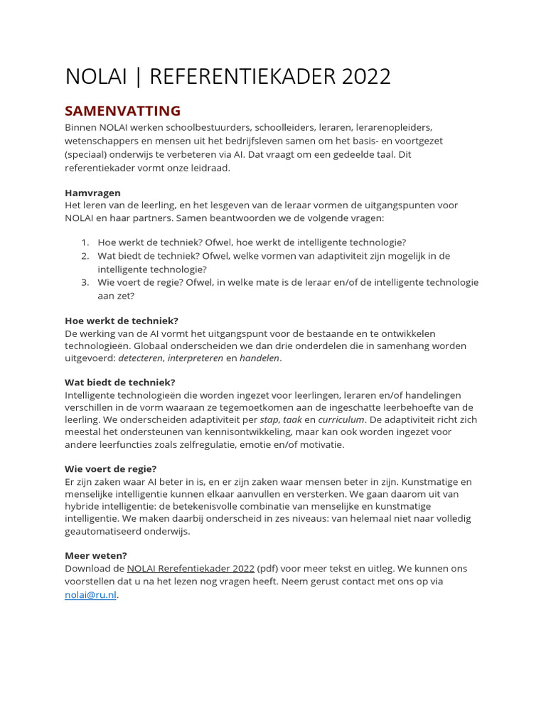 NOLAI Referentiekader 2022-5 | PDF