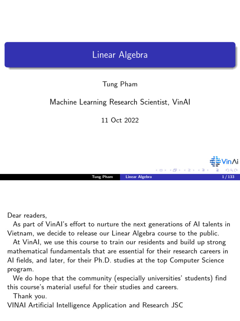 VinAI Linear Algebra Slides Released | PDF | Eigenvalues And Eigenvectors | Matrix (Mathematics)