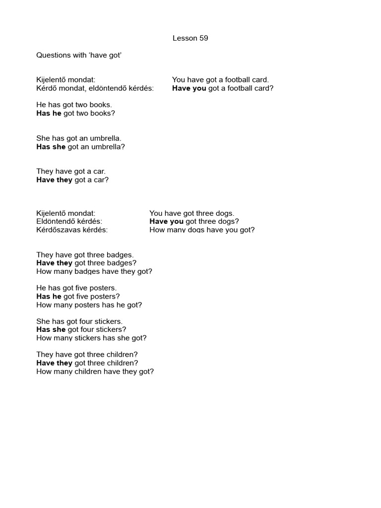Questions With Have Got | PDF