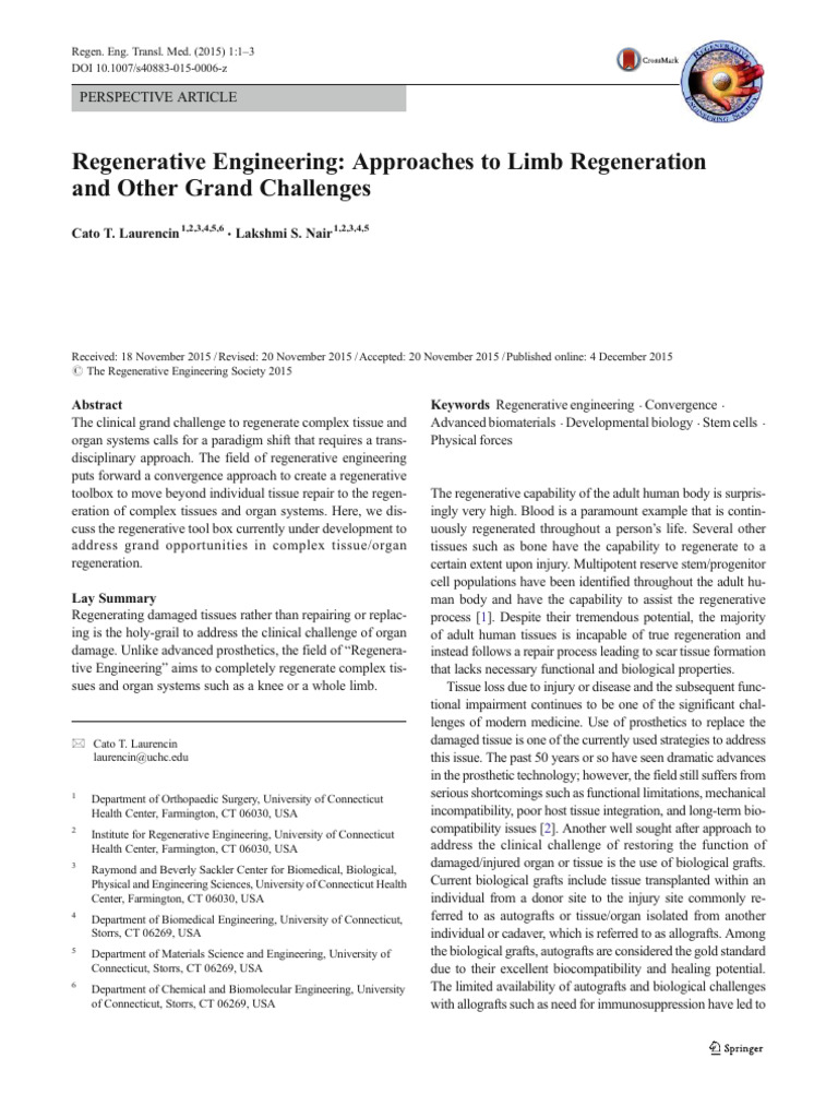 Regenerative Engineering Approaches To Limb Regeneration and 3hqannsk3l ...