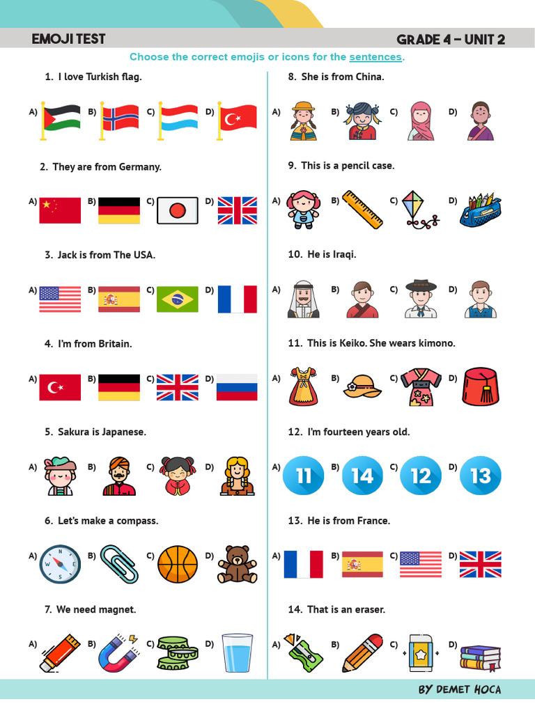 Emoji Selection Activity for Grade 4 | PDF