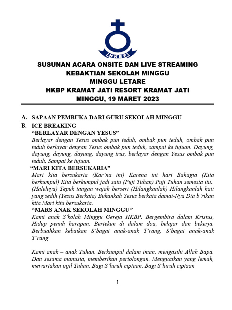 Ibadah Sekolah Minggu Letare 19 Maret 2023 | PDF | Seni & Disiplin Bahasa