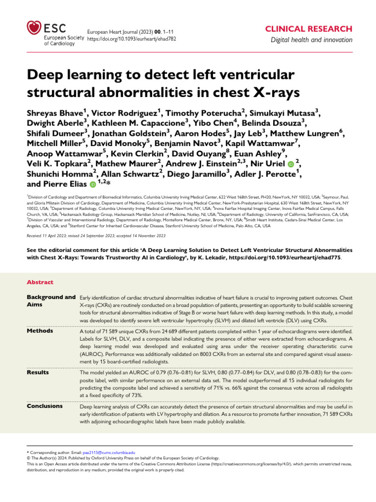 Deep Learning To Detect Left Ventricular Structural Abnormalities in Chest X-Rays | PDF ...