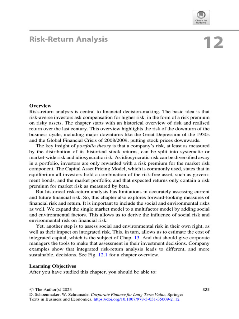 Risk-Return Analysis | PDF | Diversification (Finance) | Financial Risk