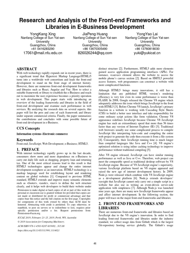 Research and Analysis of The Front-End Frameworks and Libraries in E-Business Development | PDF ...