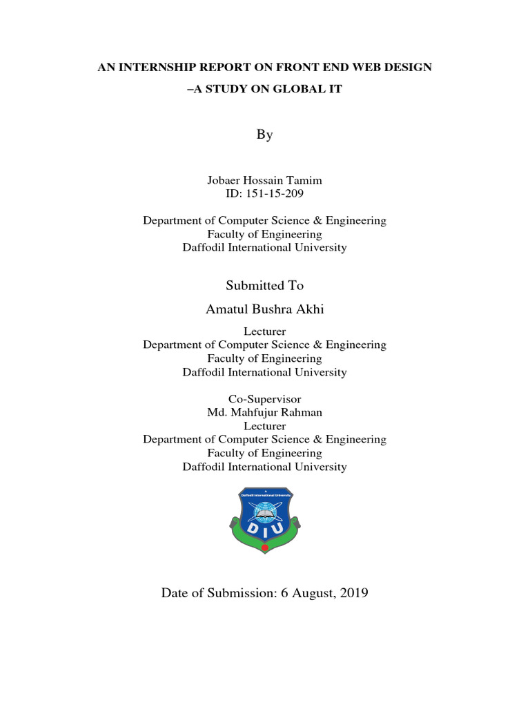 An Internship Report On Front End Web Design - A Study On Global It | PDF | Html | World Wide Web