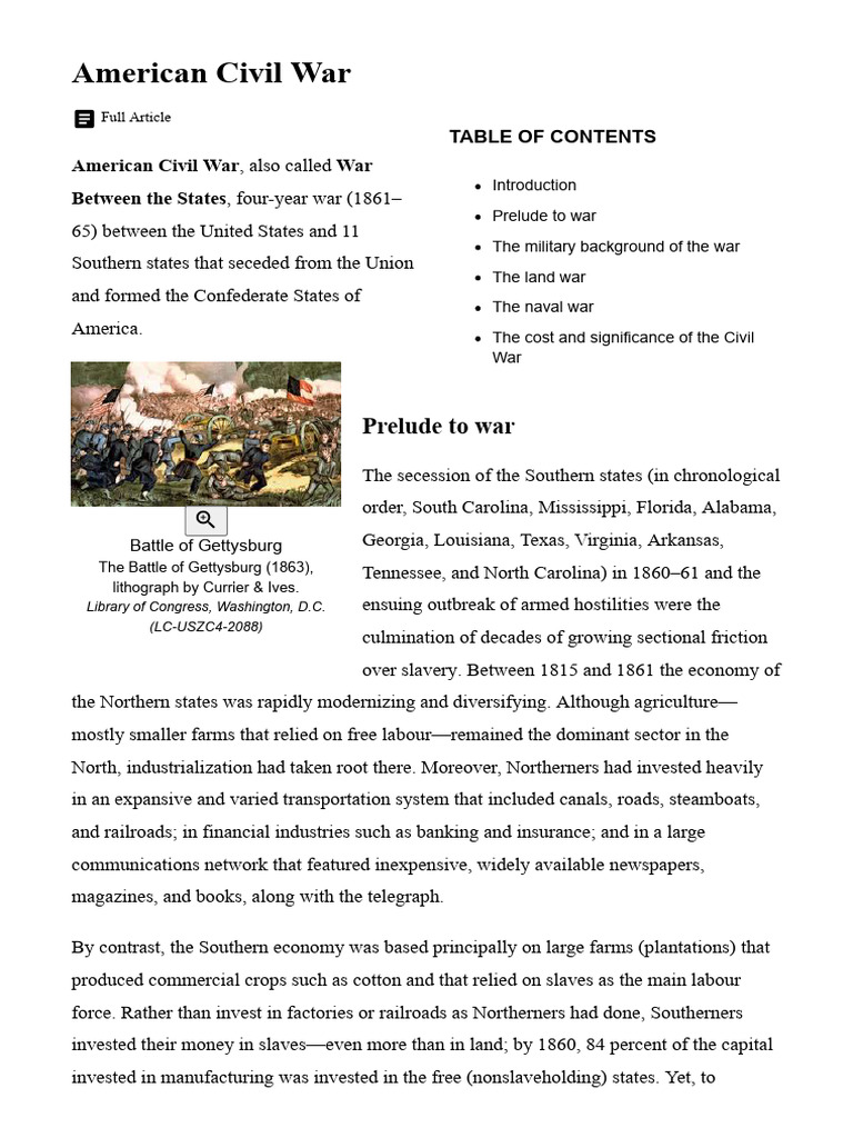 Overview of the American Civil War | PDF | First Battle Of Bull Run ...