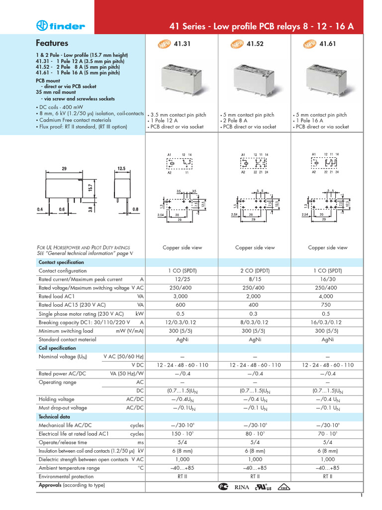 Finder 41 Series Relay | PDF | Relay | Alternating Current