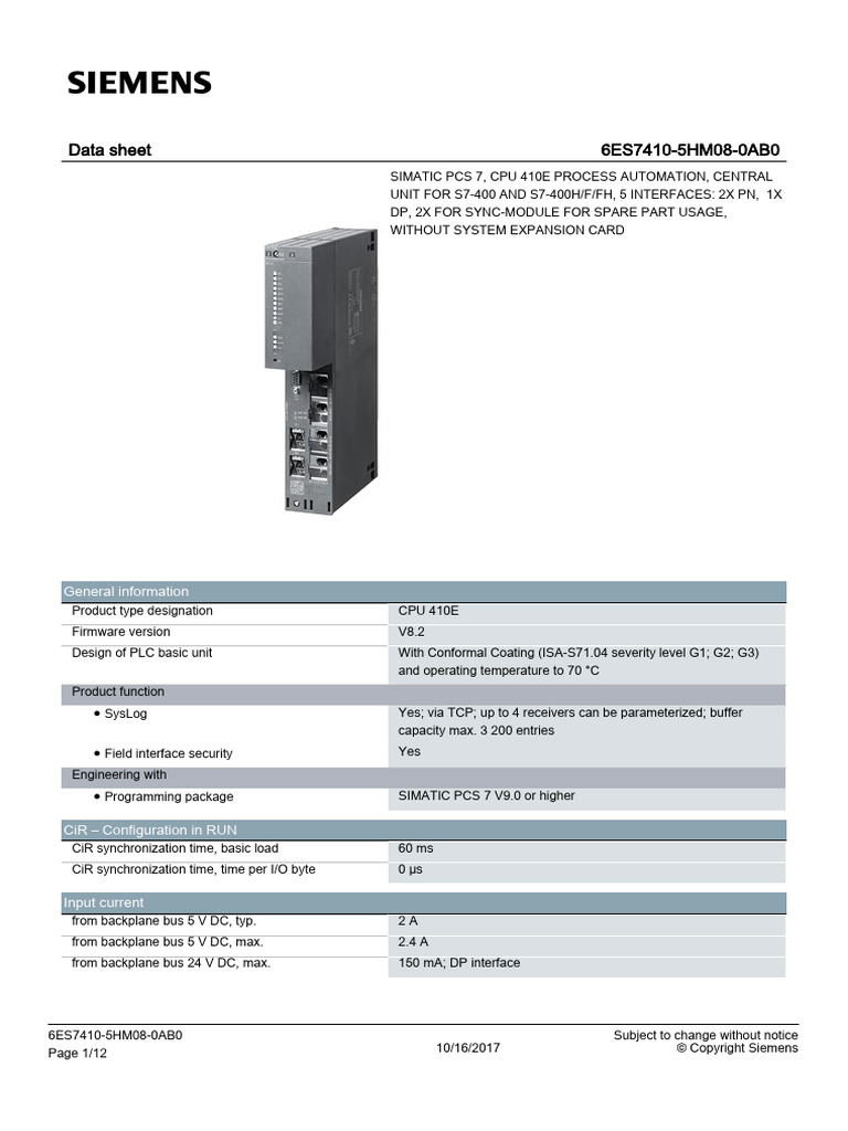 Sie6es7410 5hm08 0ab0 - en | PDF | Input/Output | Computer Networking
