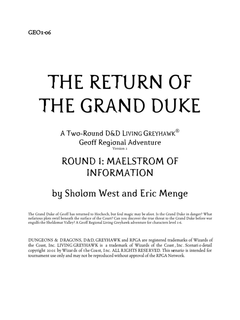 GEO1-06 - Return of The Grand Duke - Living Greyhawk | PDF