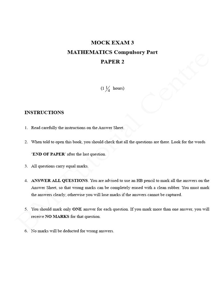 HKDSE Mockexam3 Maths p2 MC | PDF | Mathematical Analysis | Elementary Mathematics