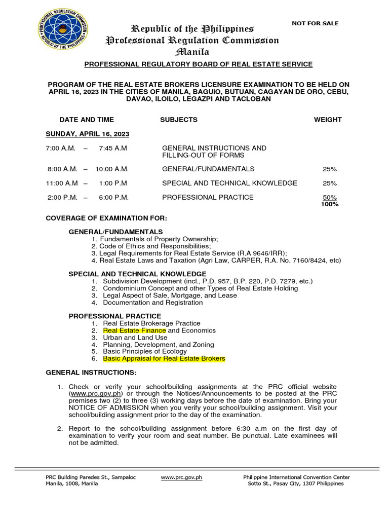 REB 2023 Coverage of Exam | PDF