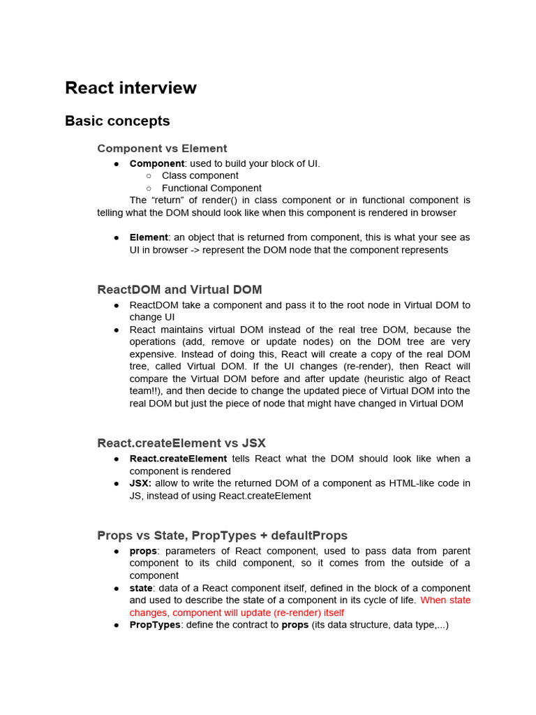 React Interview Pdf Document Object Model Computer Programming 