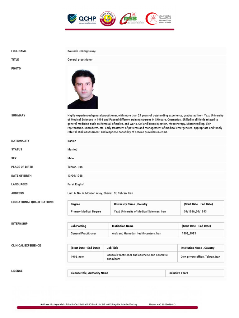Resume - Kourosh Bozorg Savoji | PDF | General Practitioner | Patient