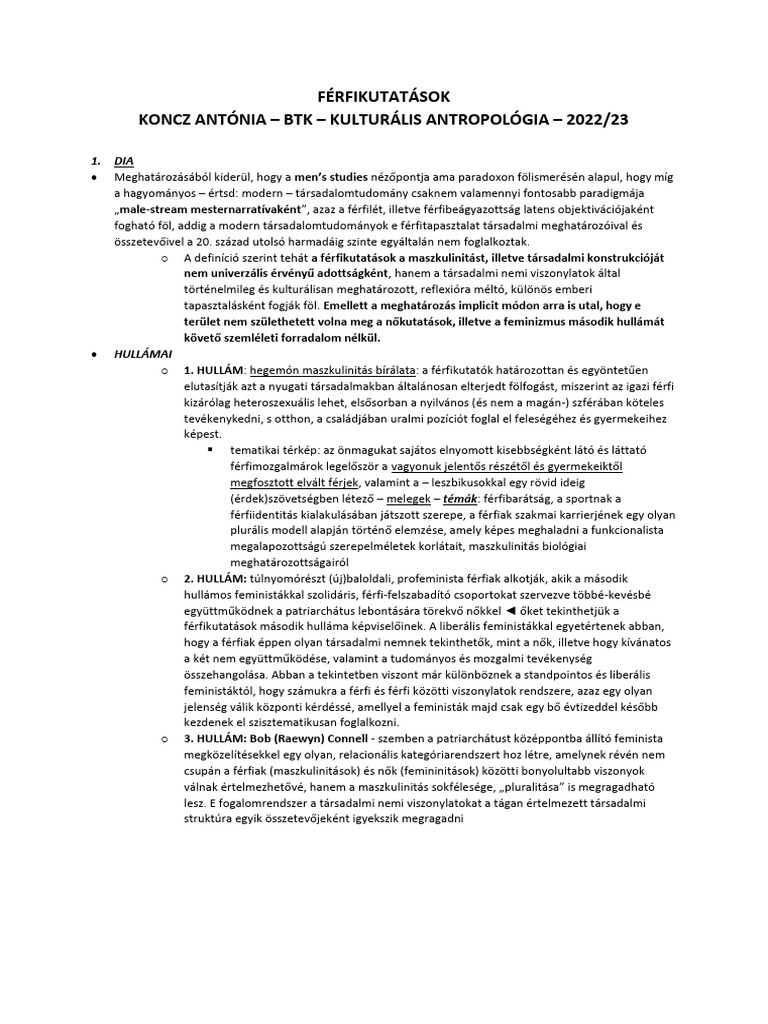 FÉRFIKUTATÁSOK - Szöveg - Koncz Antónia | PDF