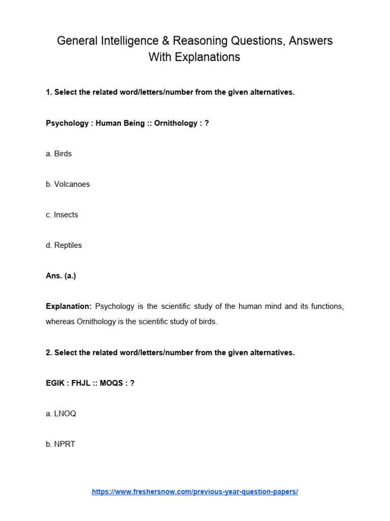 GI Reasoning Questions Answers With Explanations | PDF | Matrix ...