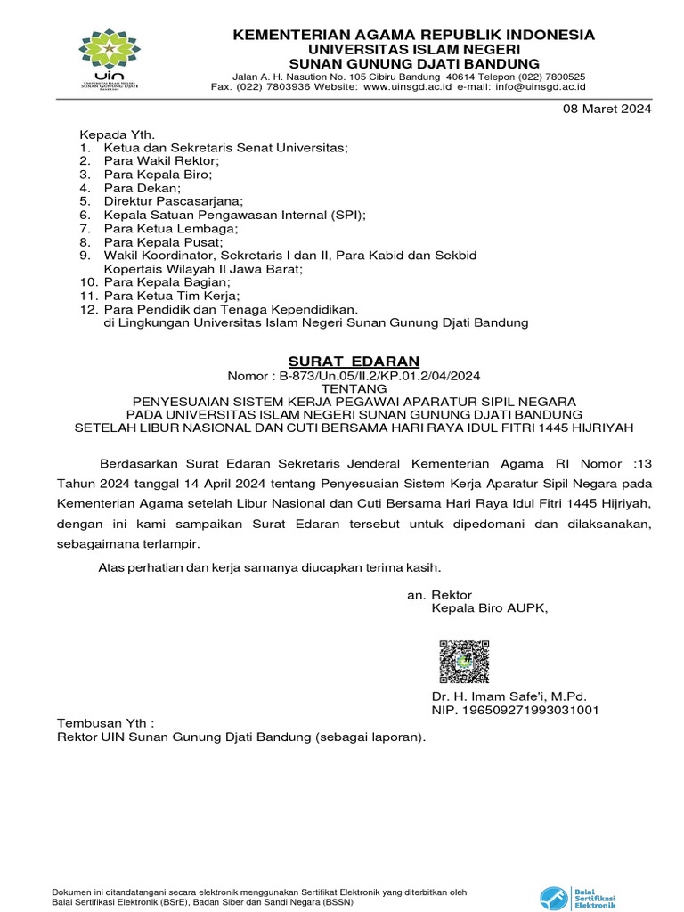 Surat Edaran Penyesuaian Sistem Kerja Pegawai ASN | PDF