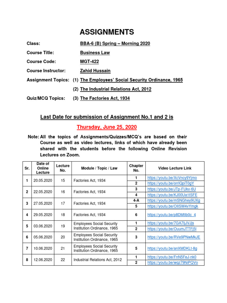 Business Law Assignments Overview | PDF
