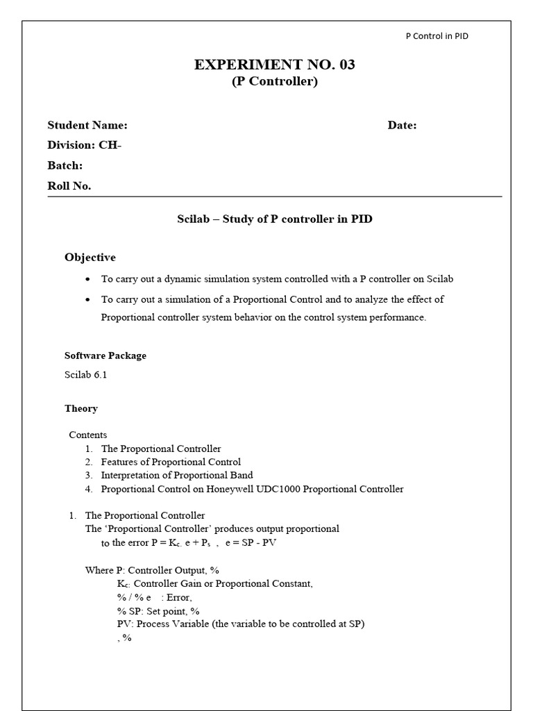 Experiment No. 03: (P Controller) | PDF | Control Theory | Applied Mathematics