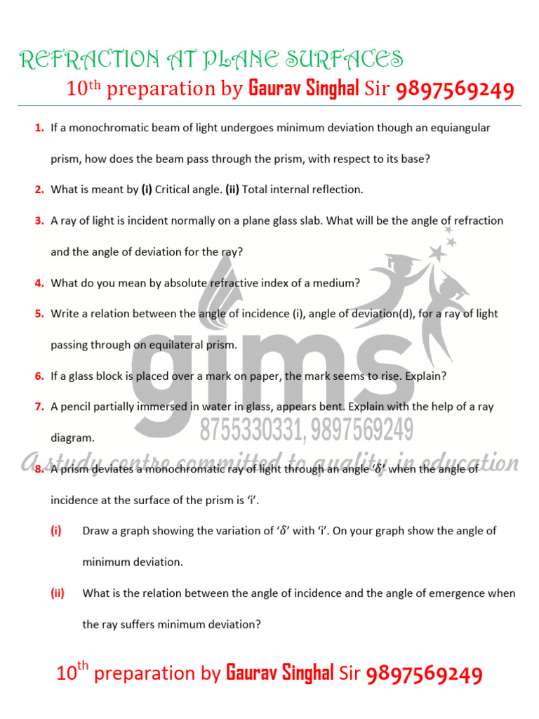Chapter 4 REFRACTION AT PLANE SURFACES | PDF