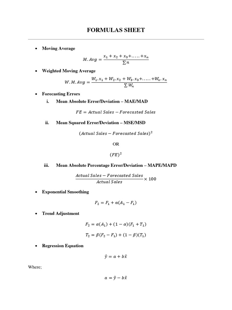Formulas Sheet | PDF