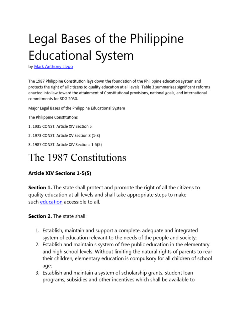 Legal Bases of The Philippine Educational System | PDF | Teachers ...
