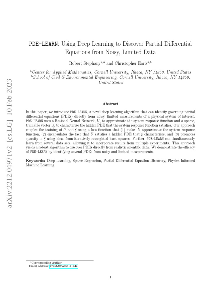 PDE-LEARN - Using Deep Learning To Discover PDE From Noisy, Limited ...