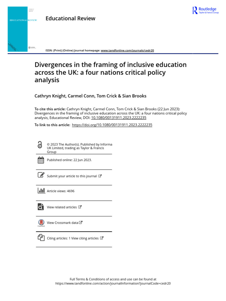 Divergences in The Framing of Inclusive Education Across The UK A Four ...