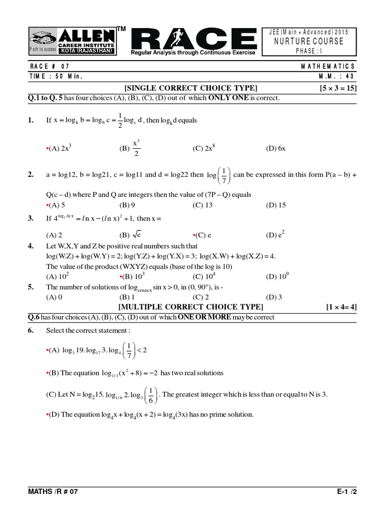 07 Race | PDF | Equations | Arithmetic