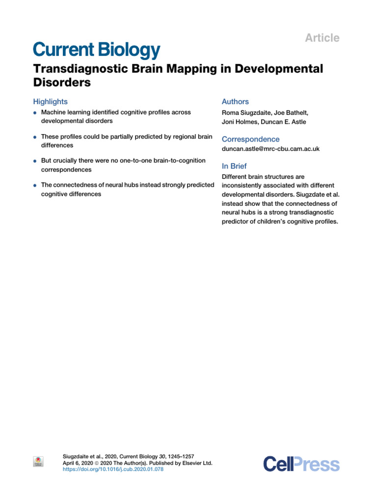 Transdiagnostic Brain Mapping in Developmental Disorders - 2020 ...
