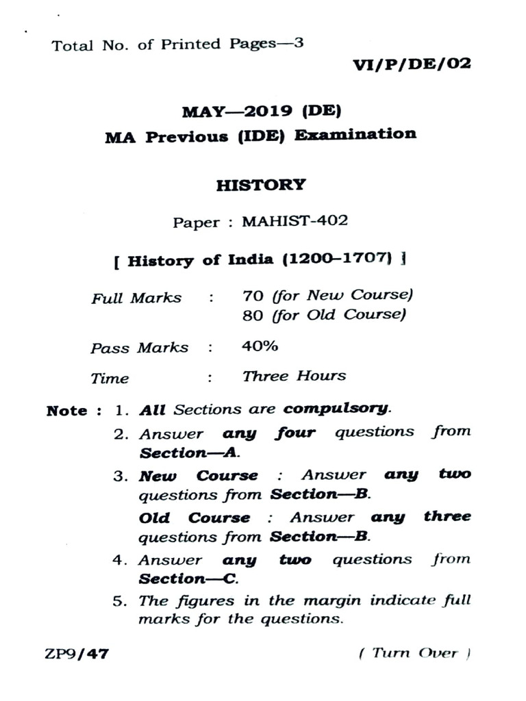 Sample QP of MA History | PDF | Mughal Empire | Bengal