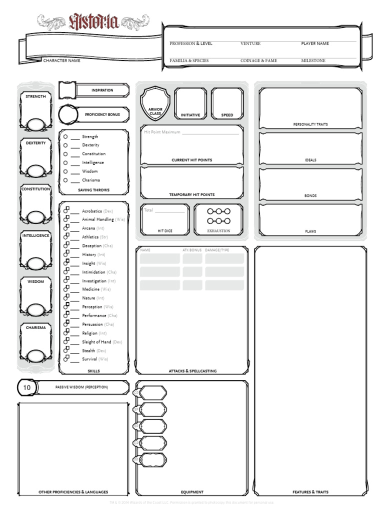 Historia - CharacterSheet - Form Fillable | PDF | Role Playing | Gaming