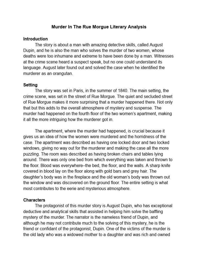 Murder in The Rue Morgue Literary Analysis | PDF | C. Auguste Dupin ...