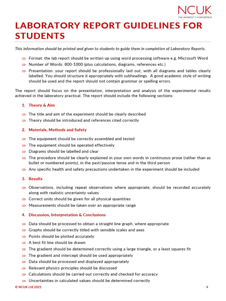 Physics Laboratory Report Guidelines For Students | PDF | Experiment | Observational Error