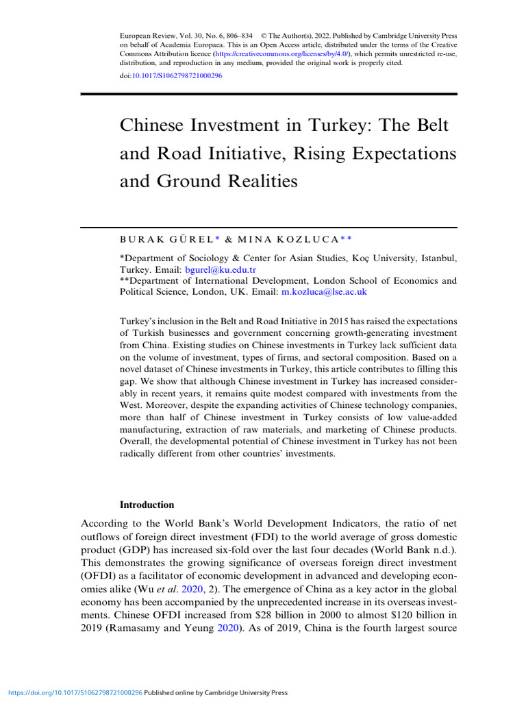 Chinese Investment in Turkey The Belt and Road Initiative Rising Expectations and Ground ...