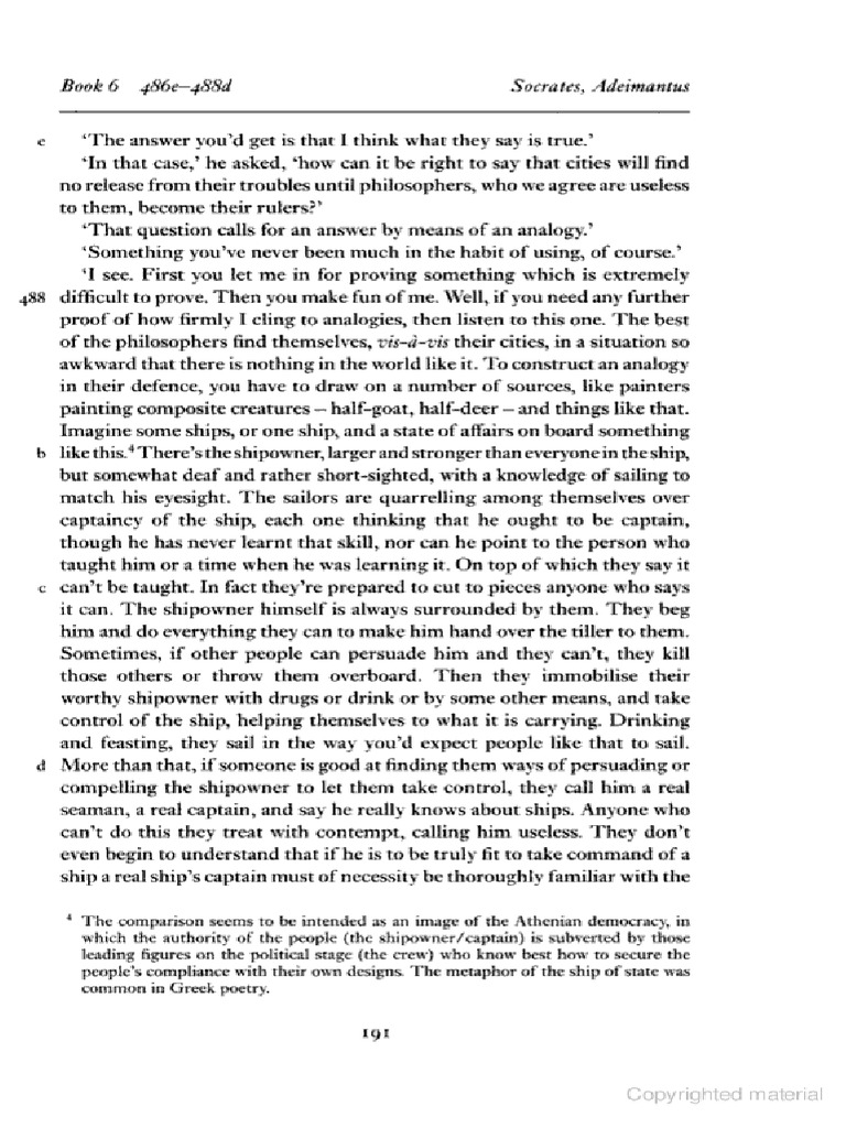 Plato Republic 488e-489d (ship of state) | PDF